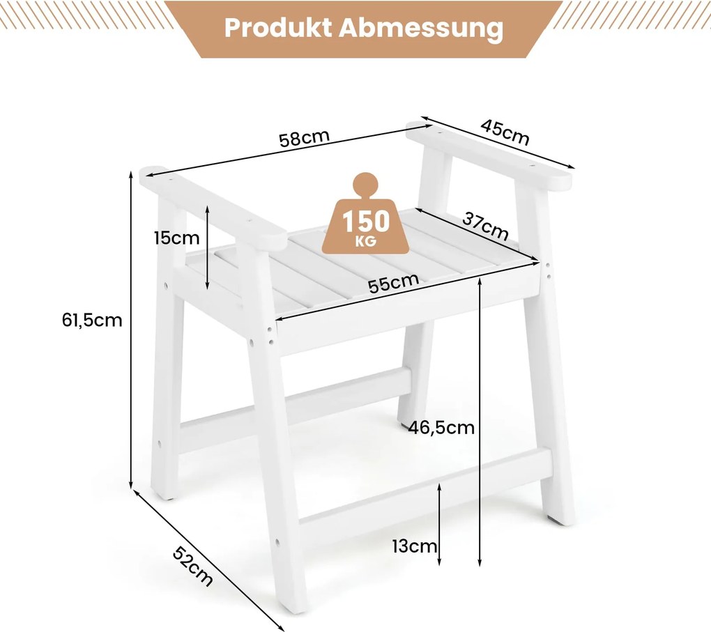 Costway Sprchová lavice s područkami Lázeňské sedátko Koupelnová stolička