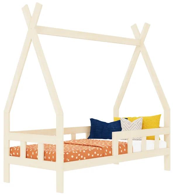 Benlemi Dětská teepee postel FENCE 4v1 ze dřeva se zábranou Zvolte barvu: Béžová, Zvolte rozměr: 90x160 cm, Zvolte zábranu: S otevřeným vstupem