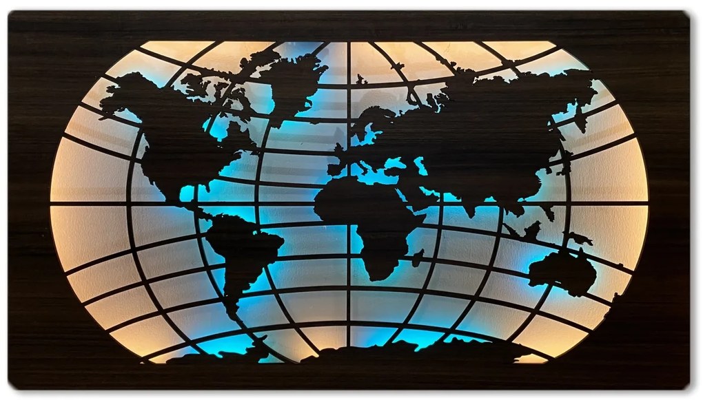 Li-Go "Mapa světa rovnoběžky" světelný RGBW obraz 230V 125x74cm provedení povrchu: dub světlý