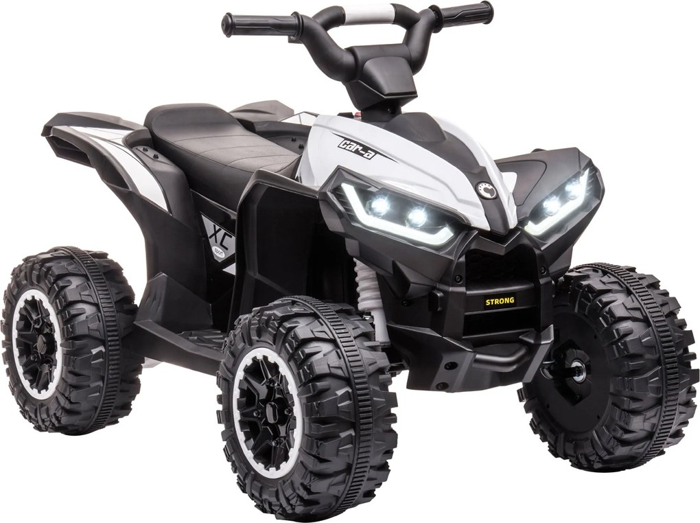 HOMCOM Dětský elektrický čtyřkolka 12V s vpřed, vzad, hudbou, USB připojením, LED světlomety 3-6 km/h pro děti 3-5 let Bílá | Aosom