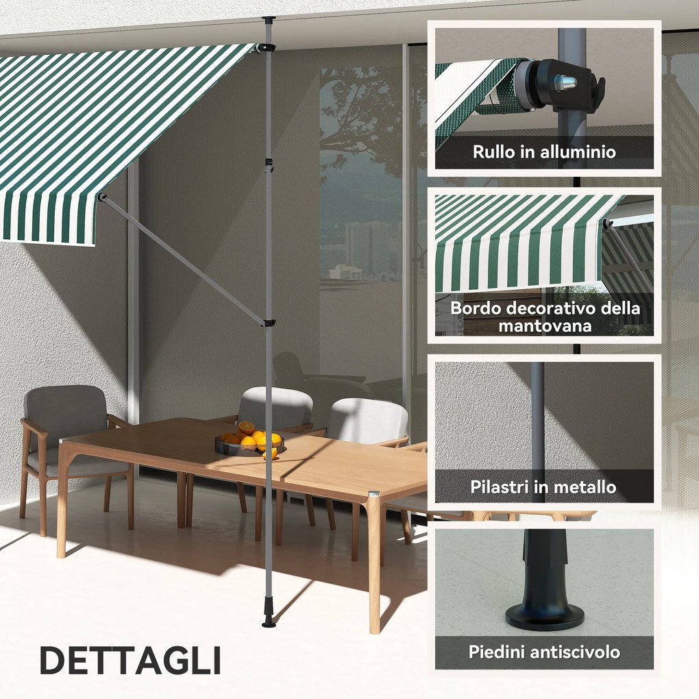 Outsunny Sluneční Markýza 2x1,2 m s Výsuvným Ramem, Zahradní Sluneční Plachta s Hliníkovým Rámem a Polyesterem 180g/㎡, pro Zahradu, Balkon a Terasu, …