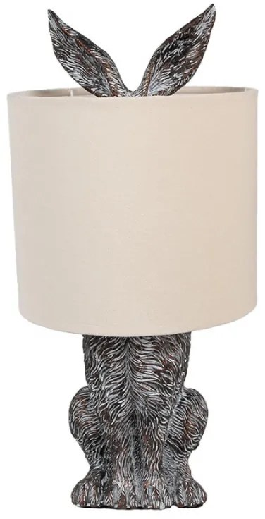 Hnědobílá stolní lampa králík s béžovým stínidlem Konijn – 20x43 cm