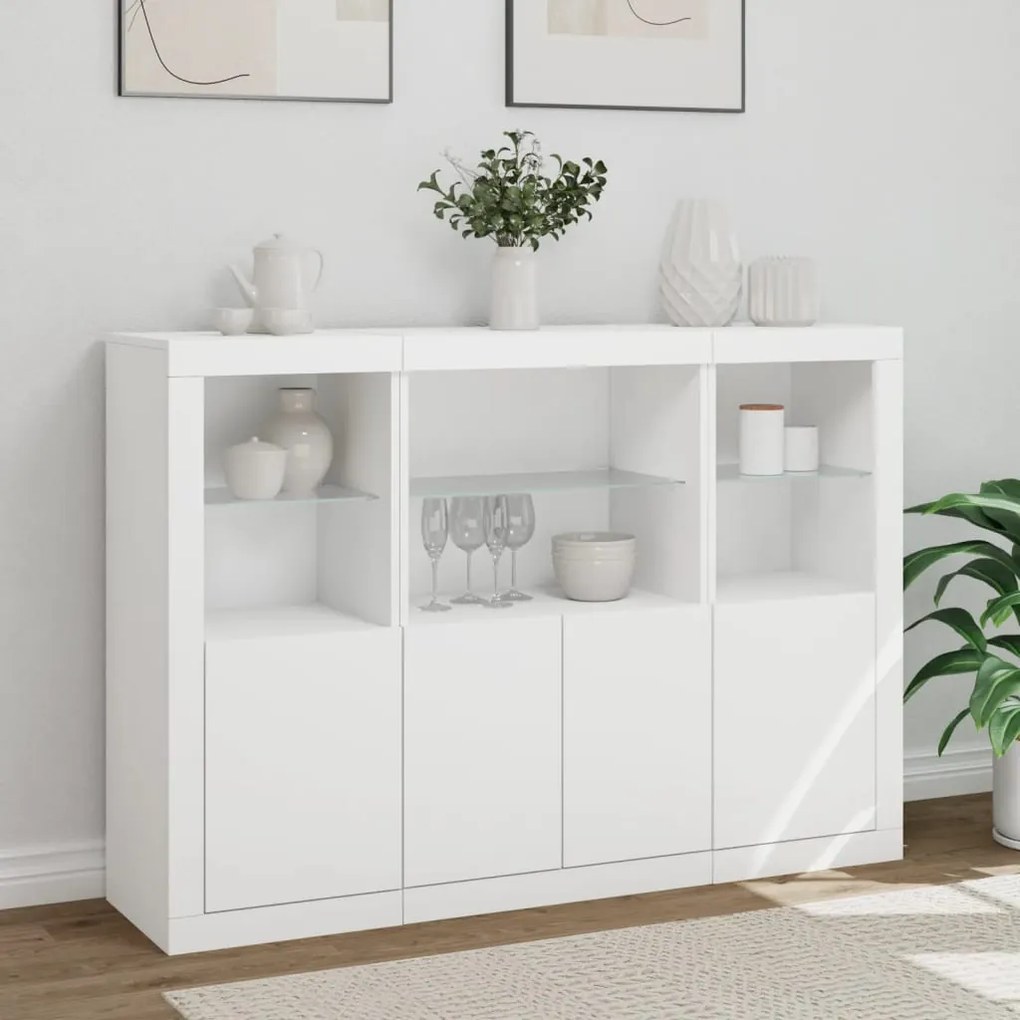 Příborníky s LED osvětlením 3 ks bílé kompozitní dřevo 3209107