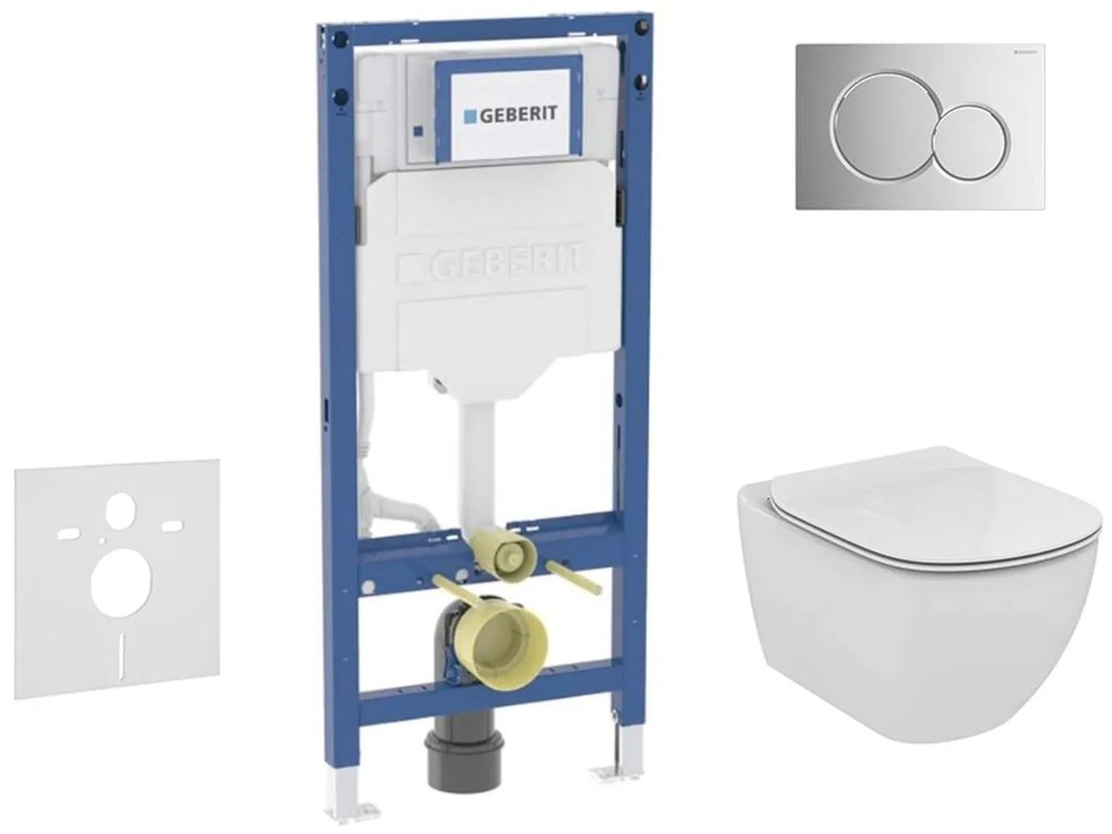 Geberit Duofix - Set předstěnové instalace, klozetu Tesi a sedátka softclose, tlačítko Sigma01, lesklý chrom SANI11CD1133