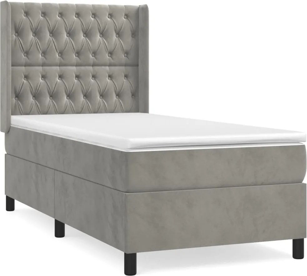 Box spring postel s matrací světle šedá 90x200 cm samet 3132837