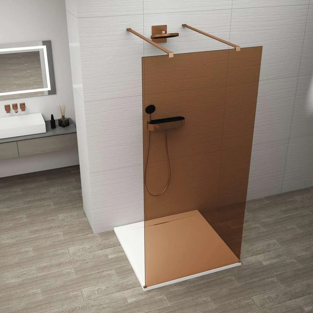 Polysan Esca - Sprchová stěna Walk-In 100x210 cm, Antidrop, sklo Marron/měď mat ES1510-10