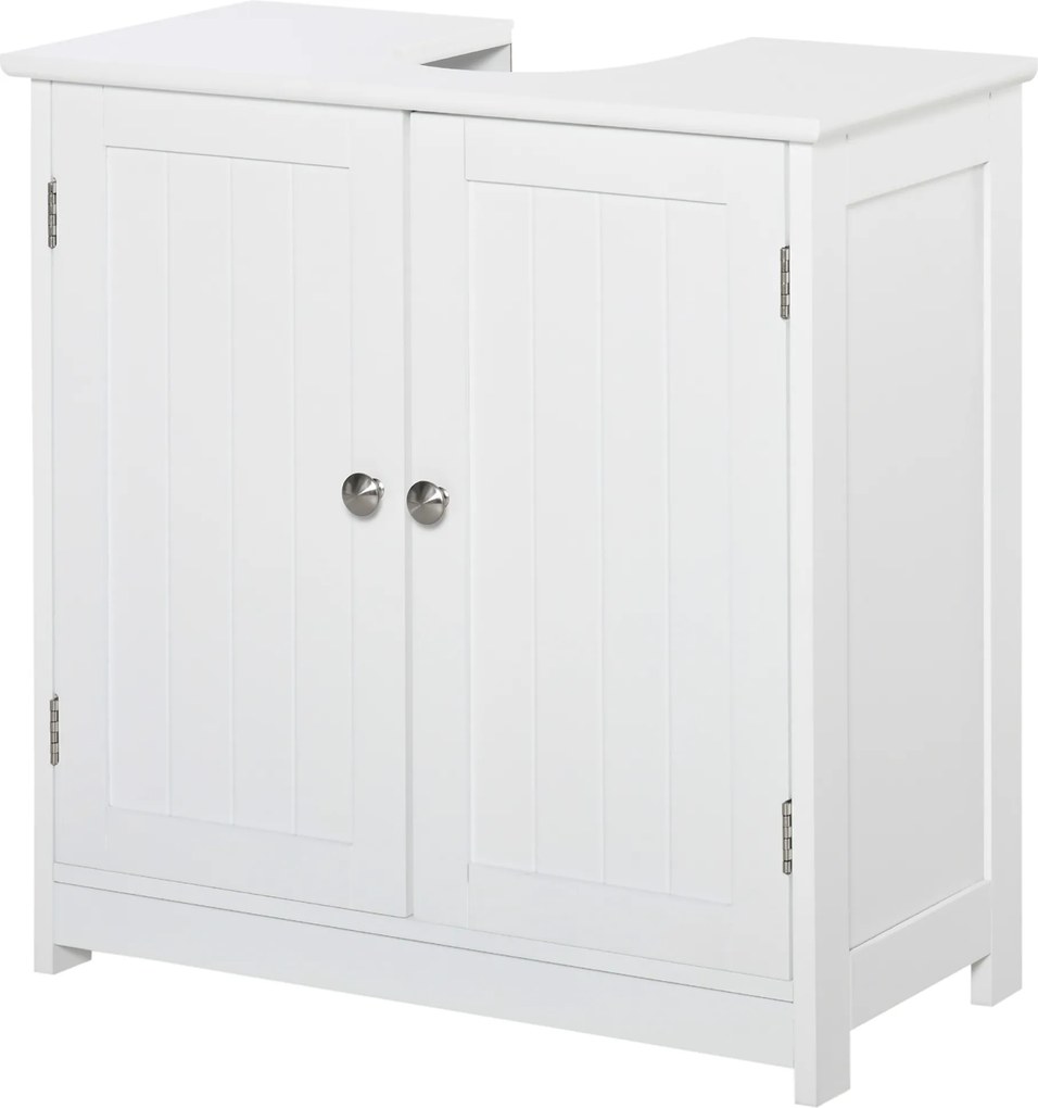 Kleankin koupelnová skříňka - skříňka pod umyvadlo - dvoudvéřová skříň s policí - 60 Š x 30 H x 60 V cm - bílý dřevo