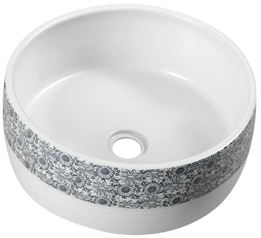 Sapho, PRIORI keramické umyvadlo, průměr 41 cm, 15 cm, barva bílá s modrou malbou, PI027