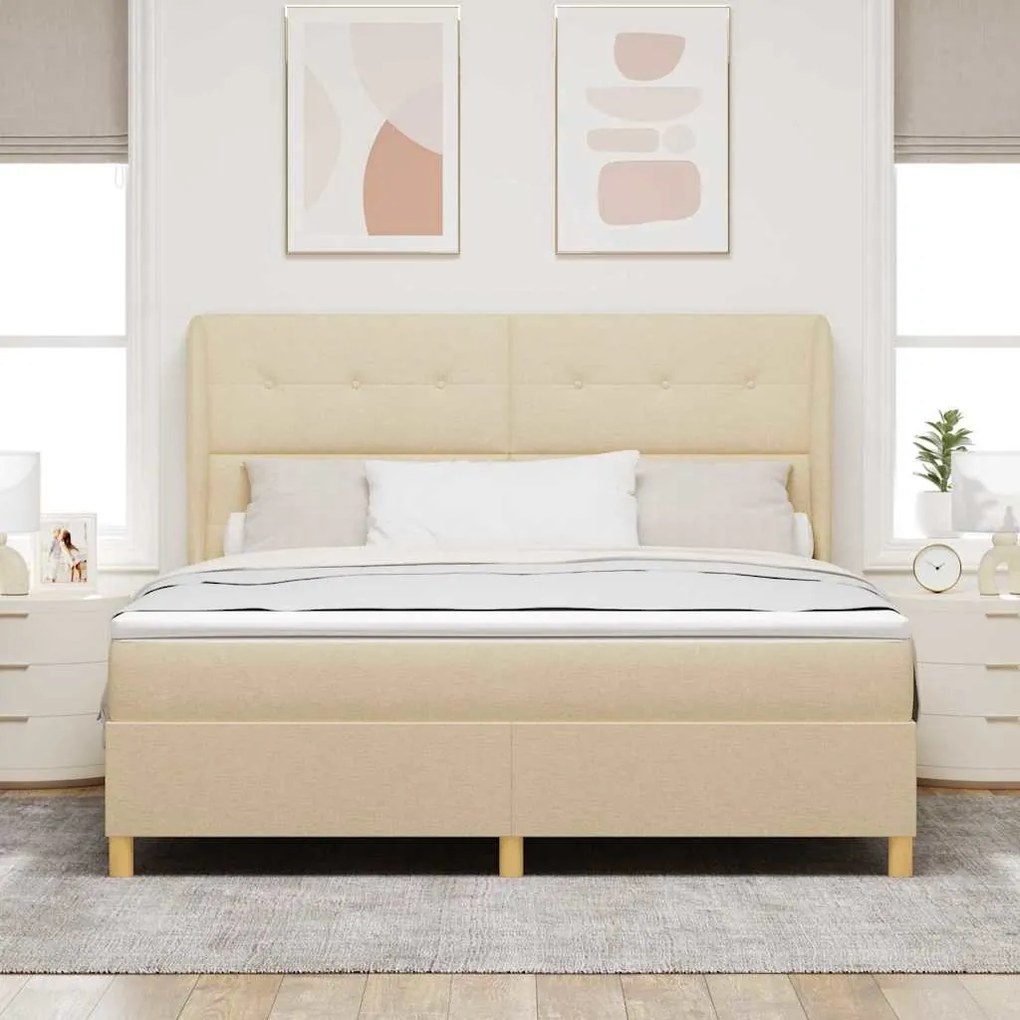 Postel s boxspringem s čelo Krémová 200 x 180 cm textil 3340772
