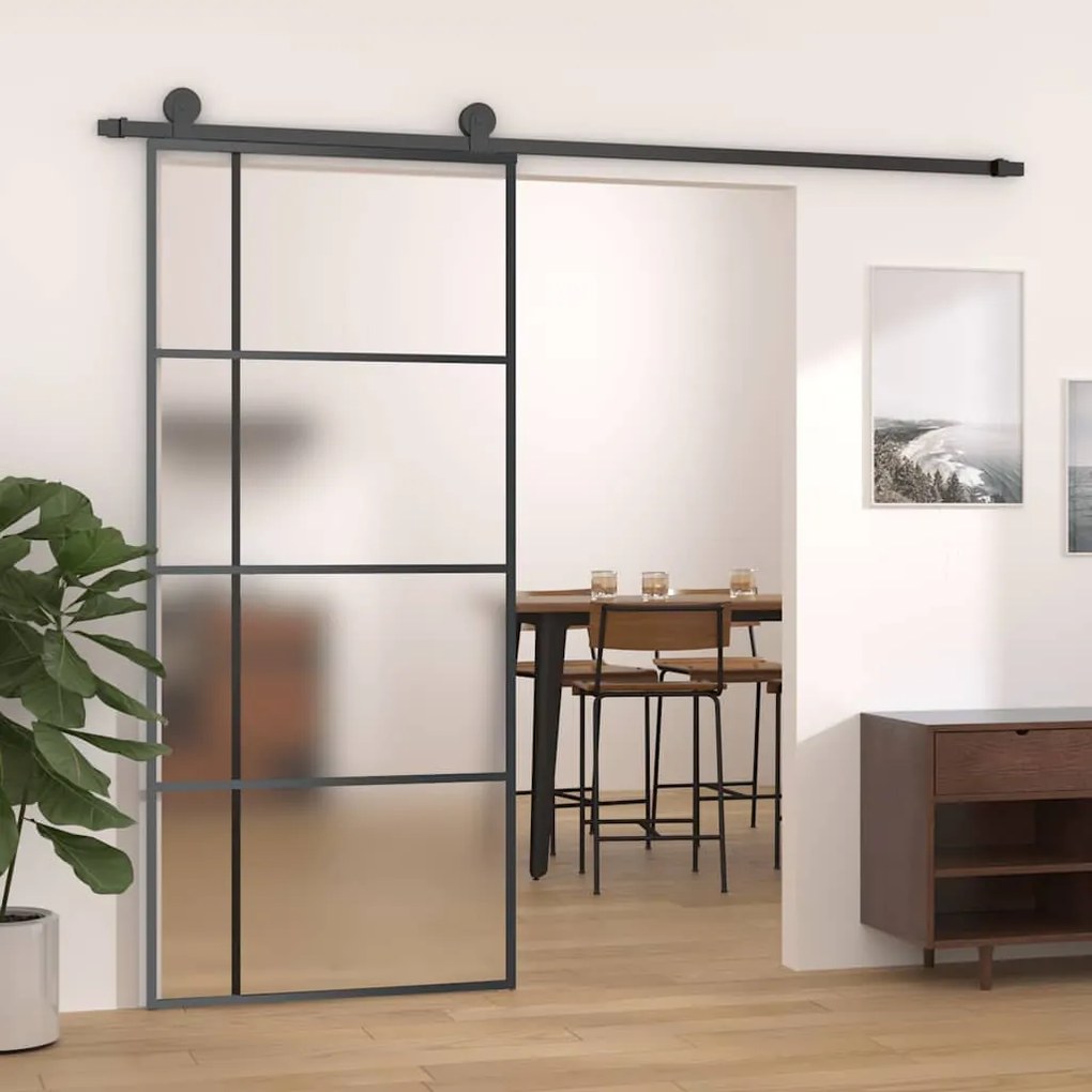 Posuvné dveře mléčné ESG sklo a hliník 90 x 205 cm černé 151683