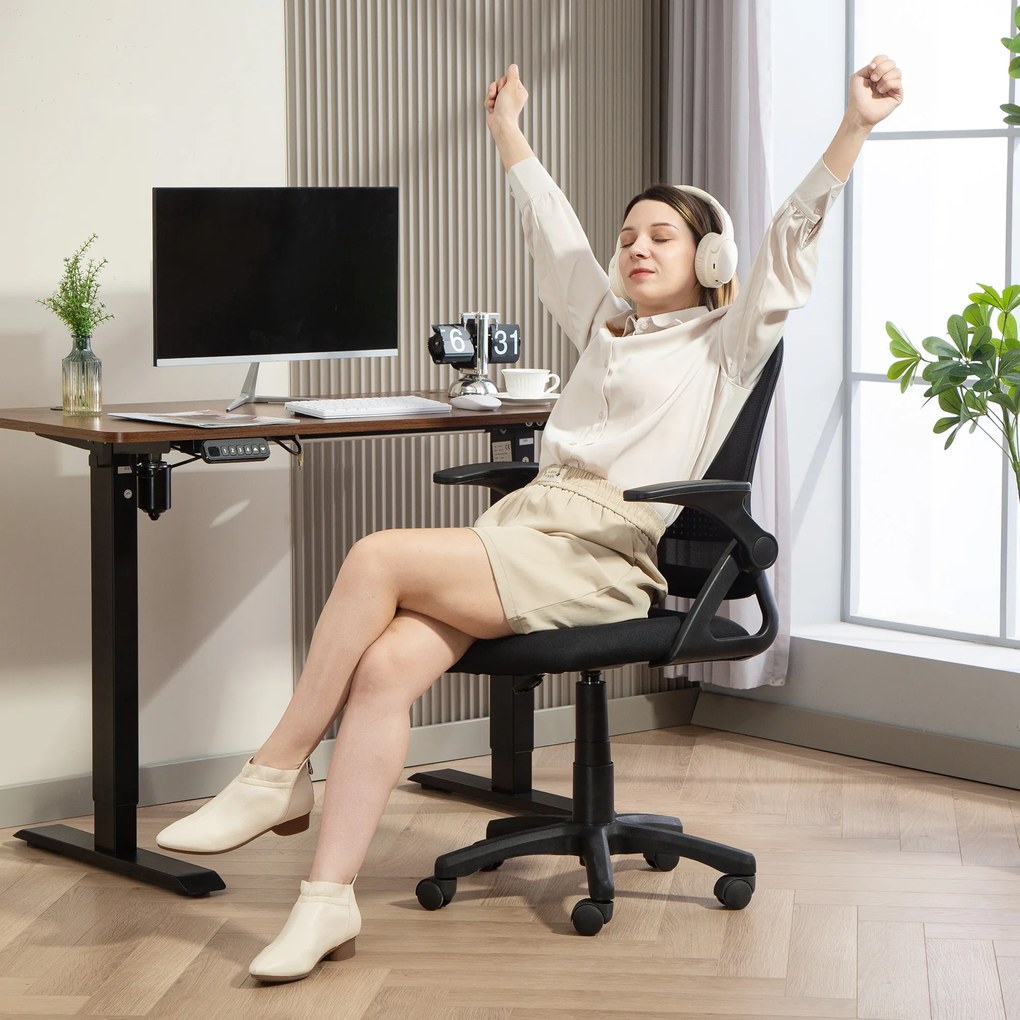 HOMCOM ergonomická síťovaná kancelářská židle se sklopnými područkami, bederní oporou a nastavitelnou výškou — černá