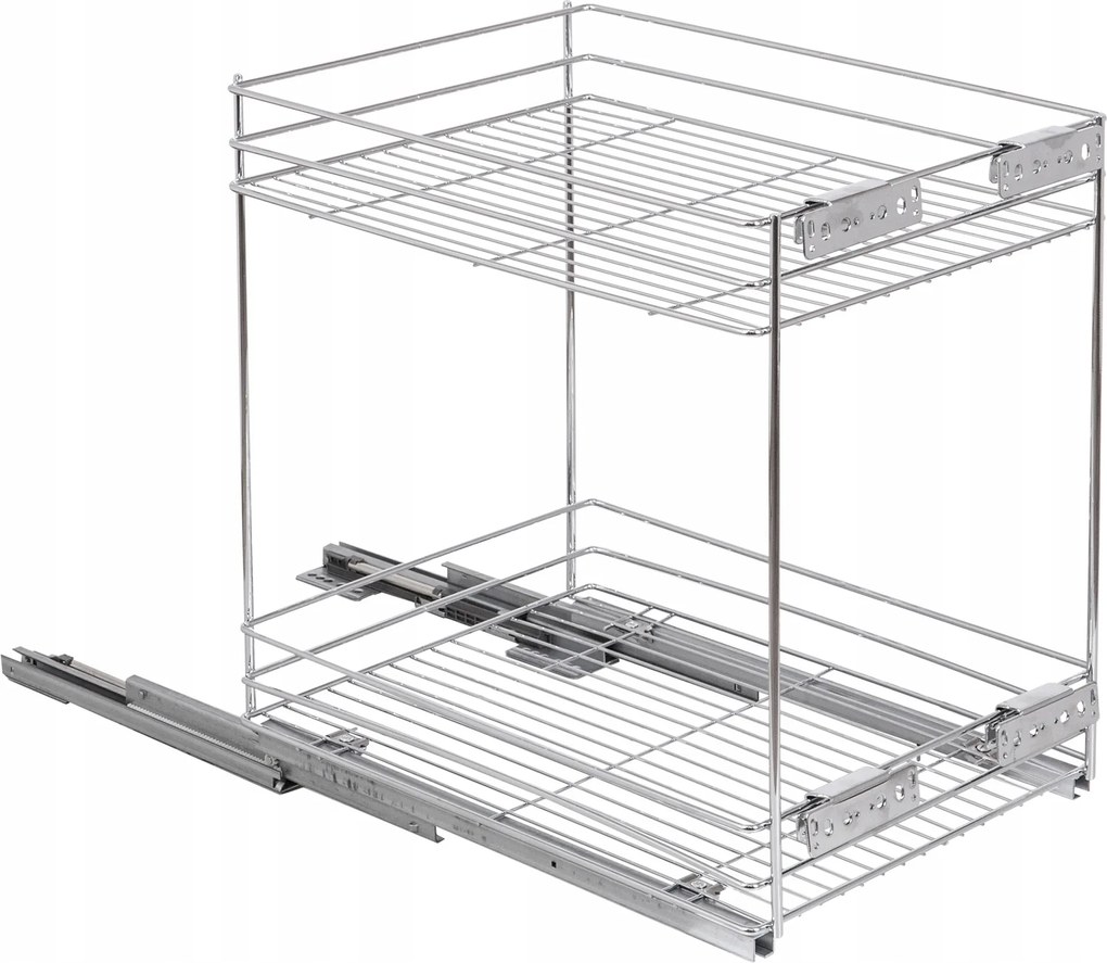 Nákladní Koš 2 Police 40 CM, Plný Výsuv, Chrom 3D-REG.