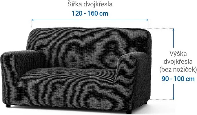 Bielastické potahy COSTINA antracit dvojkřeslo (š. 120 - 160 cm)