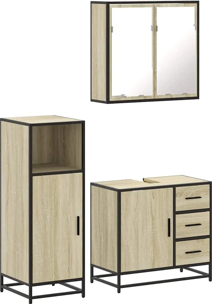 3dílný set koupelnového nábytku dub sonoma kompozitní dřevo 3300956