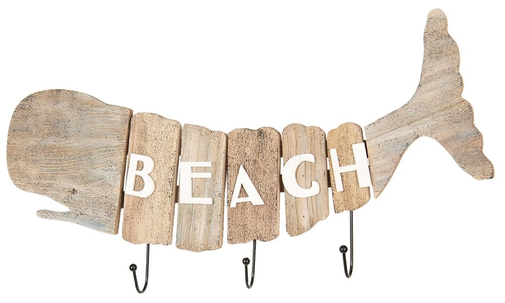 Dřevěný věšák velryba Beach - 58*5*27 cm
