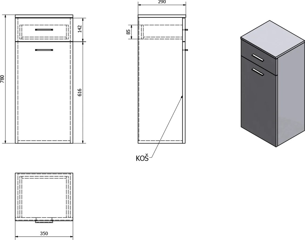 Aqualine ZOJA/KERAMIA FRESH 35 x 78 x 29 cm 50261 skříňka spodní s košem bílá