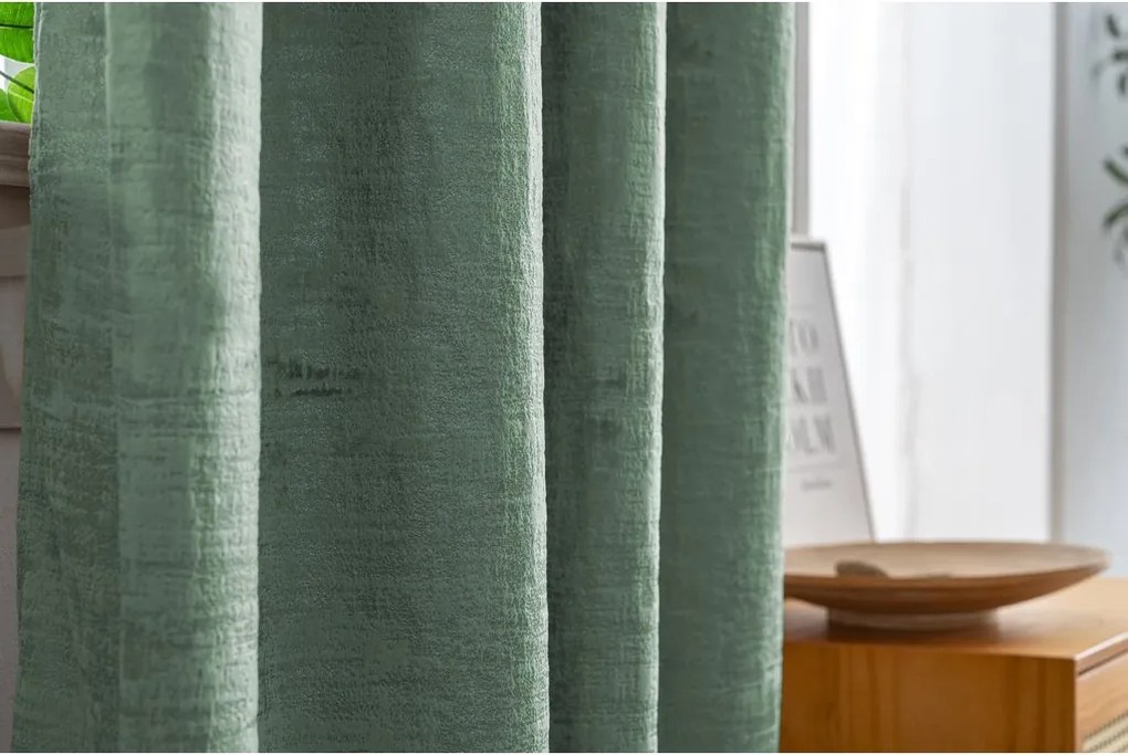Zatemňovací závěs LOOM VELVET 140x250 cm, zelený Zavěšení: Kovové kroužky