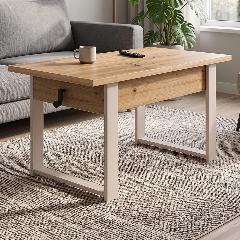 Rozkládací polohovací konferenční stolek HOGO 3v1 | 120-157x62,5-74,5x67 cm | síla horní desky 32 mm | artisan/nohy kašmír