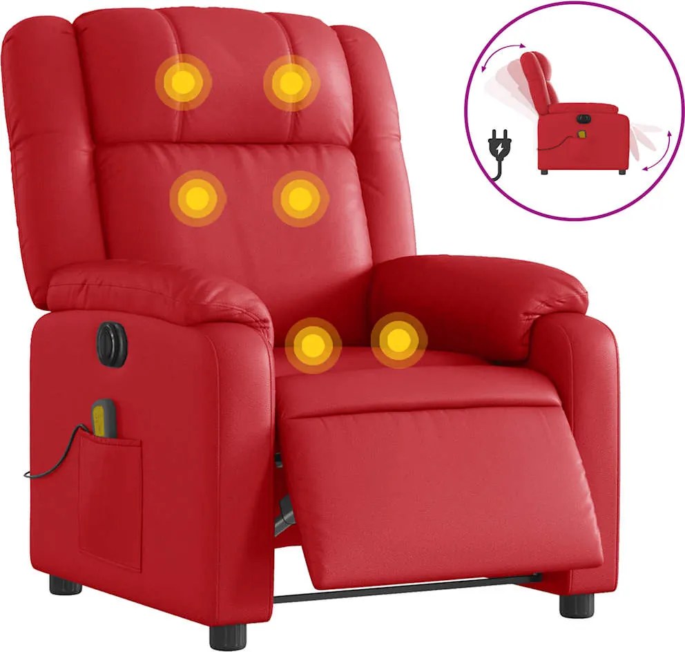 Elektrické masážní polohovací křeslo červené umělá kůže 3205148
