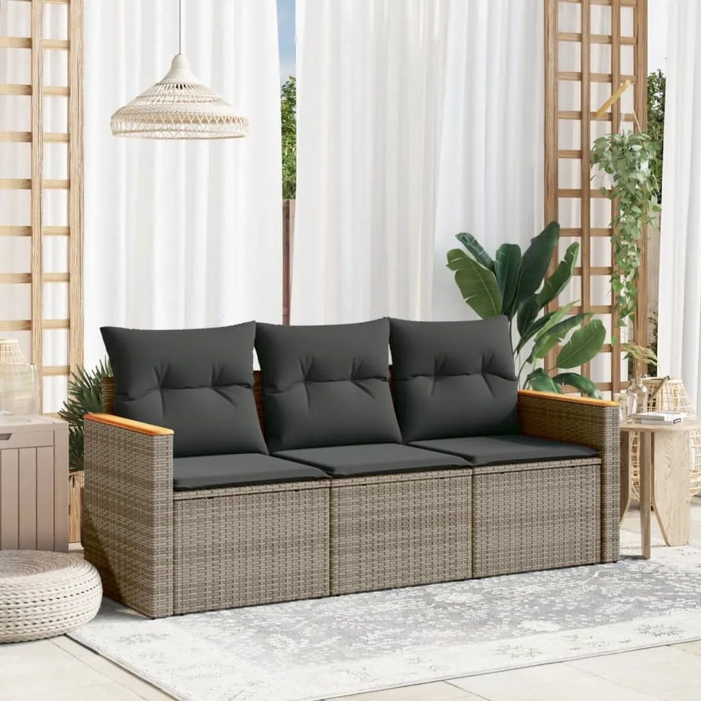 3dílná zahradní sedací souprava s poduškami šedá polyratan 3225759
