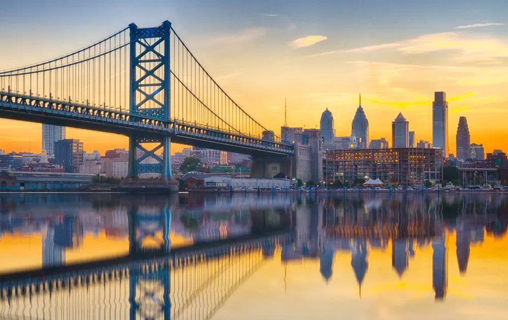 Fototapeta Philadelphia Sunset Skyline Refection Samolepící tapety 360x240