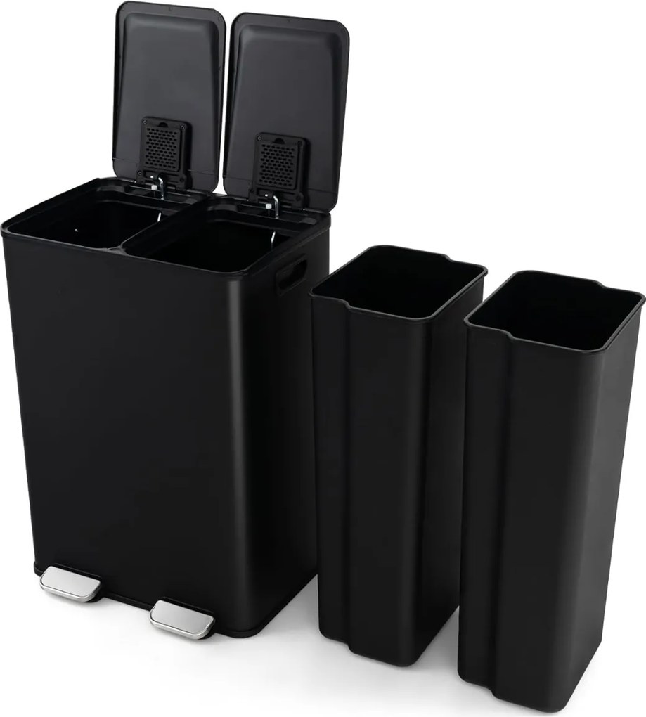 Costway Odpadkový koš 2 přihrádky 2 x 30L odpadkový koš kuchyňský