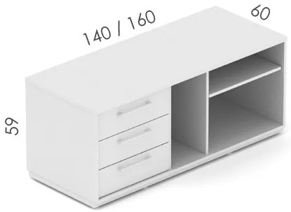 NABYTEK-DESIGNOVY.CZ - DEKB140LP - Komoda kancelářská EPIC, 3 zás., délka 140/160cm, 60cm hloubka, L/P, dub/černá