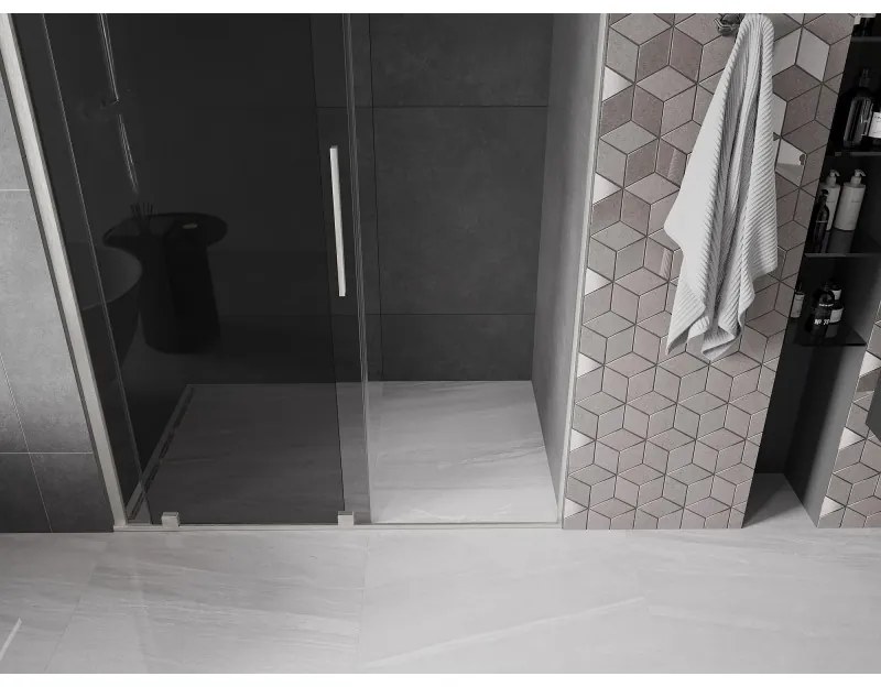 Mexen Velar, posuvné sprchové dveře do otvoru 130 cm, 8mm šedé sklo, broušená ocel, 871-130-000-41-97
