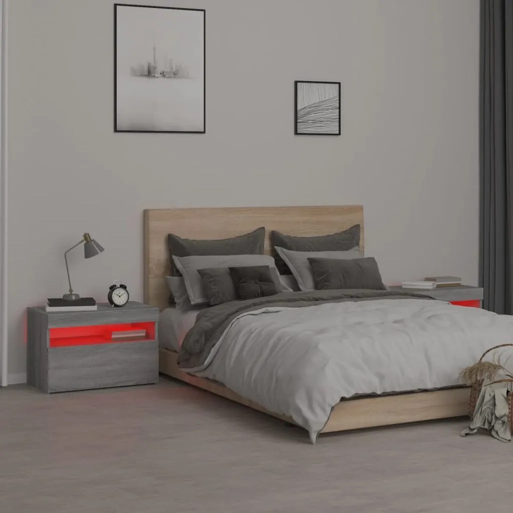 Noční stolky 2 ks s LED osvětlením šedé sonoma 60 x 35 x 40 cm 3152829