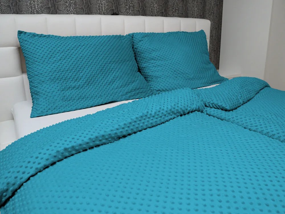 Biante Hřejivé ložní povlečení Minky TOP 3D puntíky MKP-056 Mořská modrá Prodloužené 140x220 a 70x90 cm