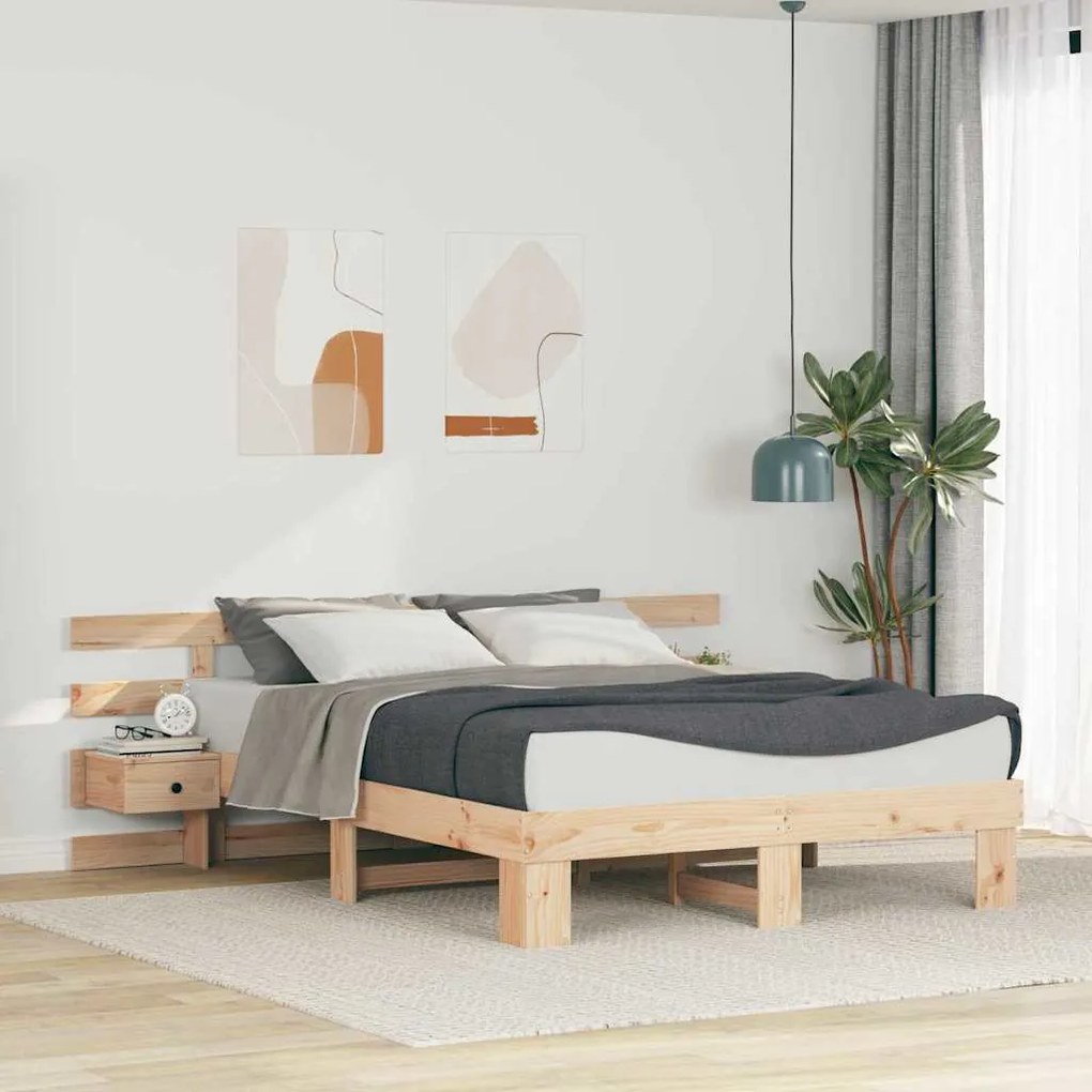 Rám postele s čelo Hnědá 140 x 200 cm Masivní borové dřevo 3385688
