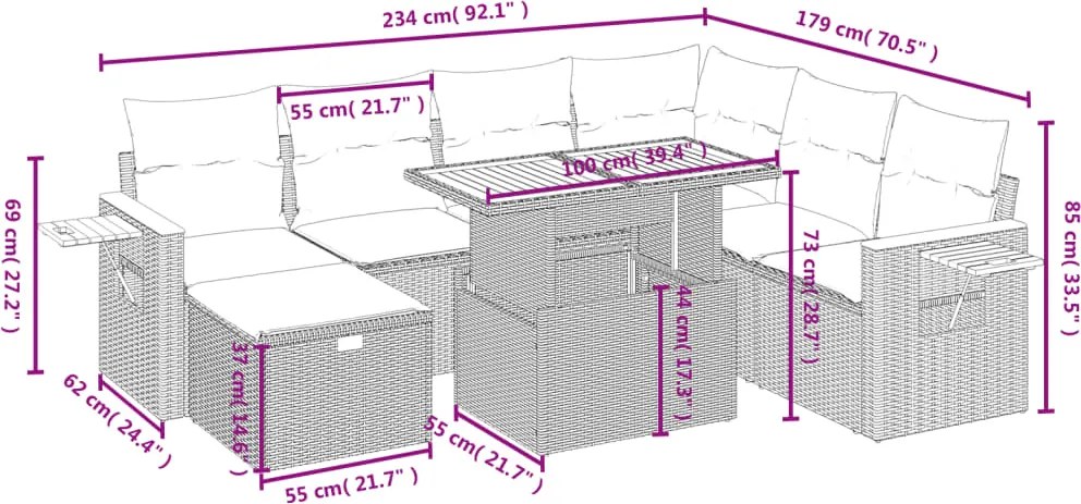 8dílná zahradní sedací souprava s poduškami černá polyratan 3276157