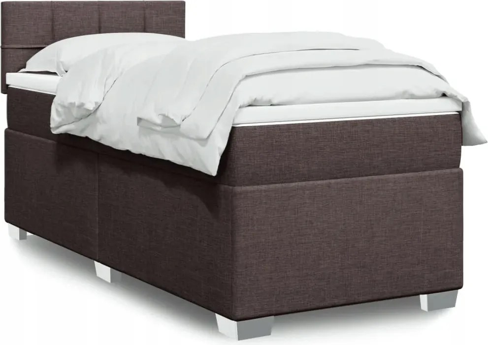 Box Spring Postel S Matrací Textil Tmavě Hnědá Blok se čtverci 90 x 200 c