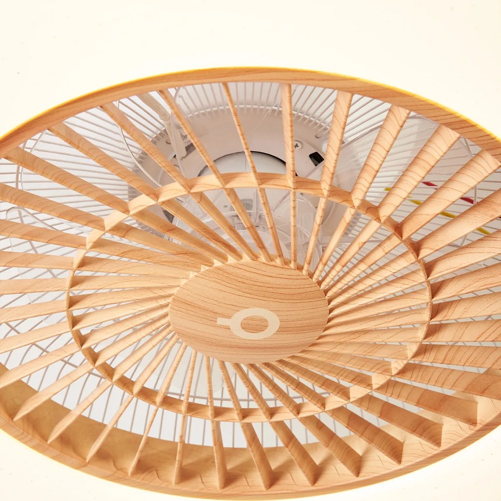 Stropní ventilátor s efektem dřeva a hvězdným efektem 60 cm vč. stmívatelné LED s dálkovým ovládáním - Climo