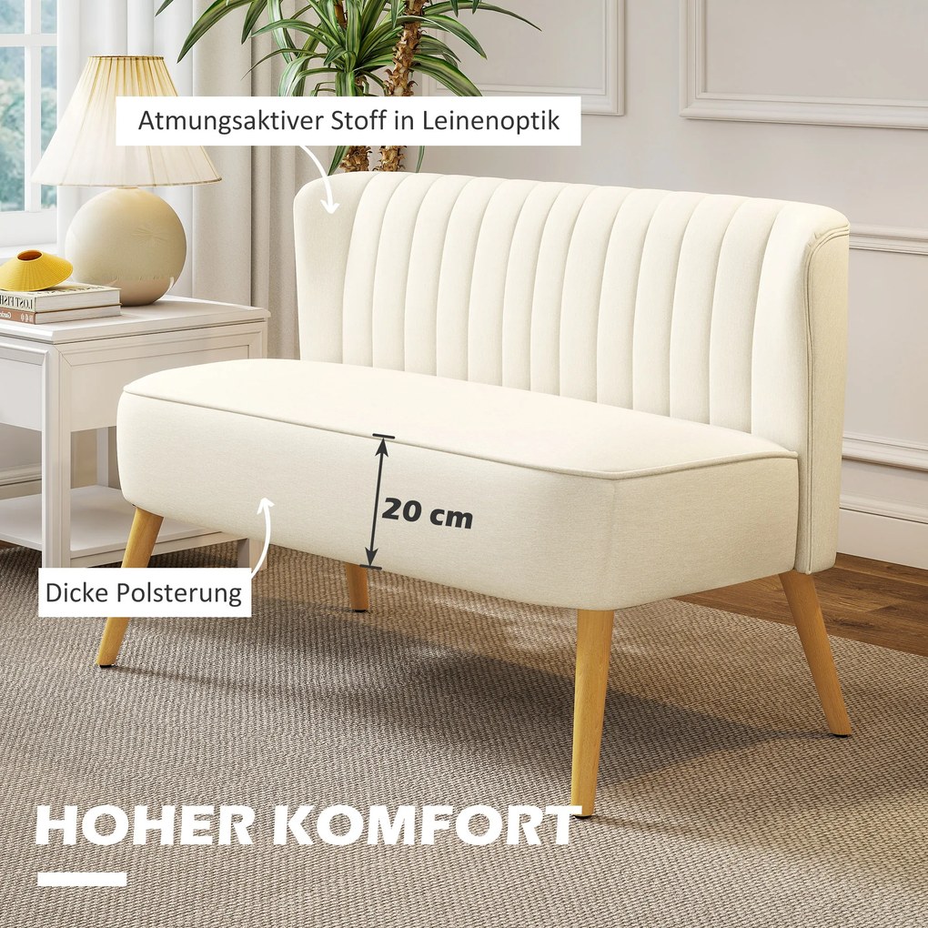 HOMCOM dvoumístná pohovka, malá čalouněná sedačka s efektem lnu pro obývací pokoj, ložnici a malé prostory — krémová (117 × 56,5 × 77 cm)