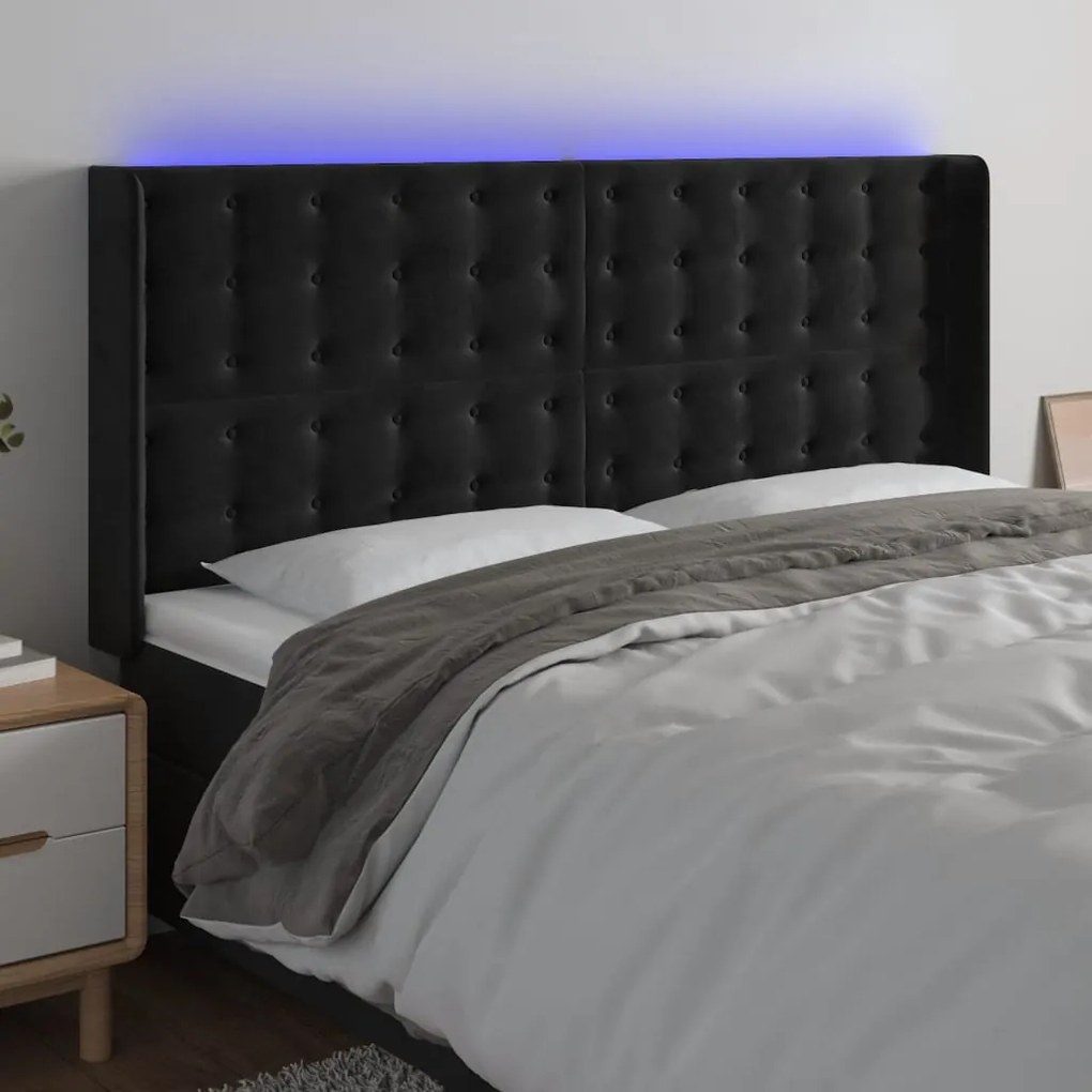 Čelo postele s LED černé 203 x 16 x 118/128 cm samet 3124550
