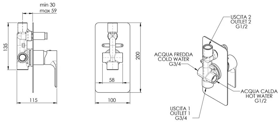 Bílá podomítková sprchová baterie (2 výstupy) Pax – Sapho