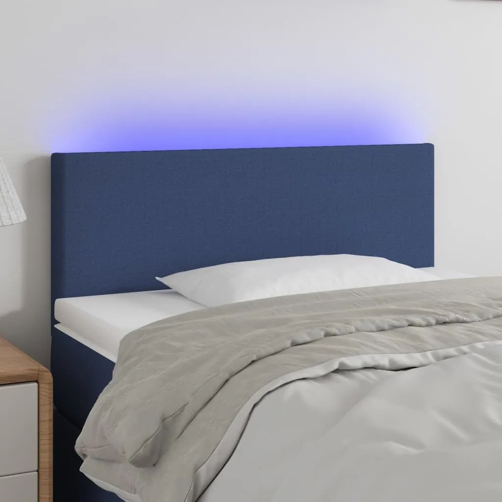 Čelo postele s LED modré 90x5x78/88 cm textil 3121320