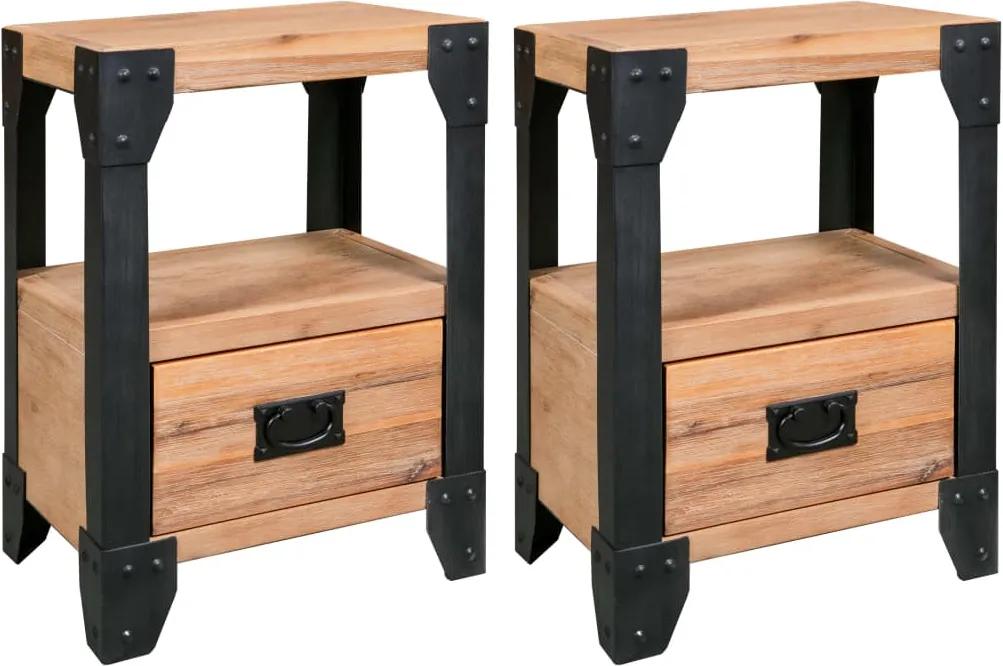 Noční stolek Emotion - 2 ks - masivní akáciové dřevo a ocel | 40x30x54 cm