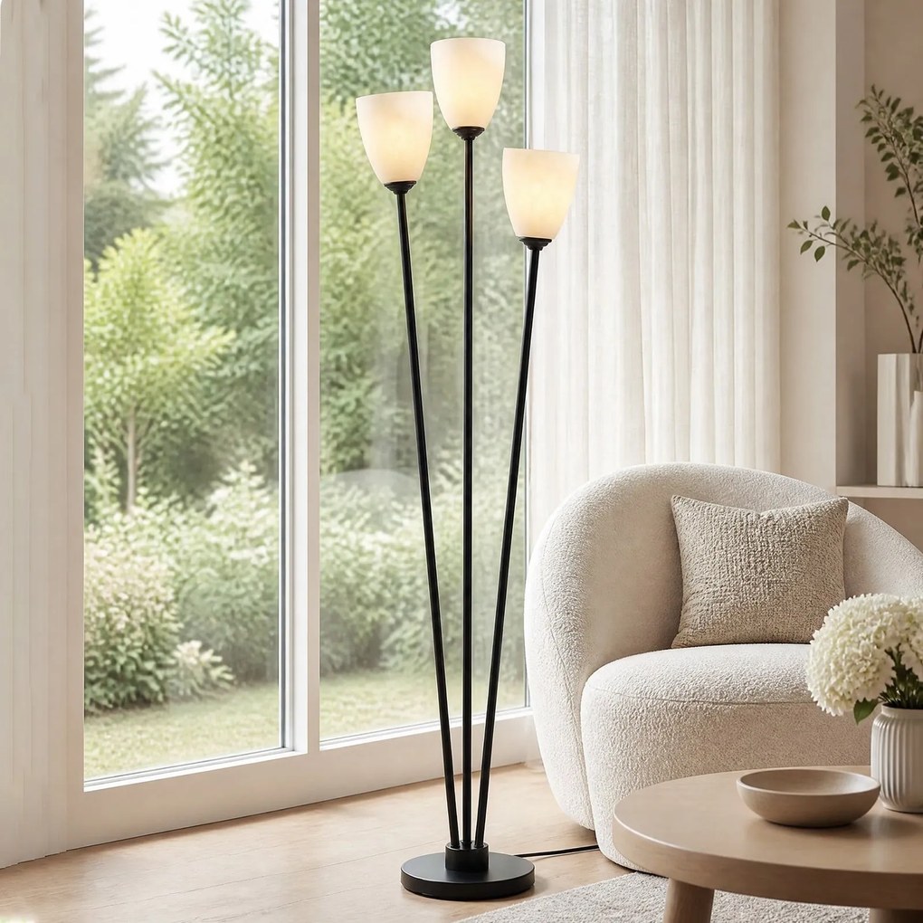 Costway Stojací lampa153cm stojací lampa s3E27- patice lampiček na čtení3Flamey