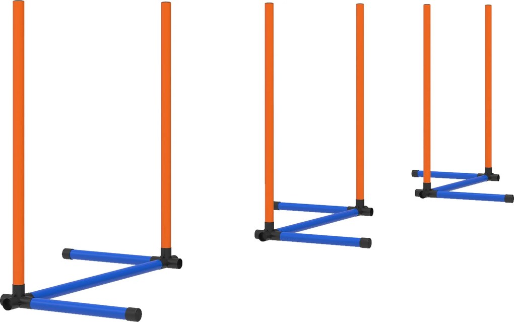 PawHut 3dílná agility sada pro psy se slalomovými tyčemi, zemními kolíky a přepravní taškou — přenosné tréninkové vybavení do interiéru i exteriéru, o