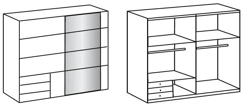 Šatní skříň se zrcadlem Emden, 225 cm, prkenný dub/grafit