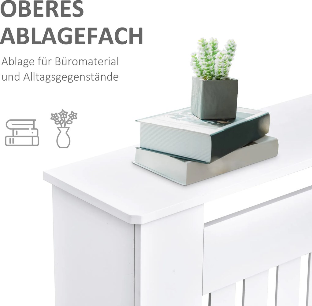 HOMCOM MDF Kryt Radiátoru se Šprušlemi, Kryt Radiátoru pro Domov a Kancelář, 152x19x81 cm, Bílý
