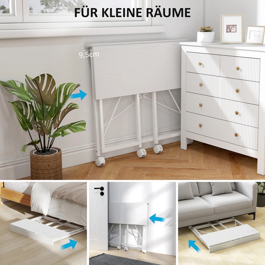 HOMCOM skládací počítačový stůl na kolečkách, 80 × 40 × 75 cm — bílý