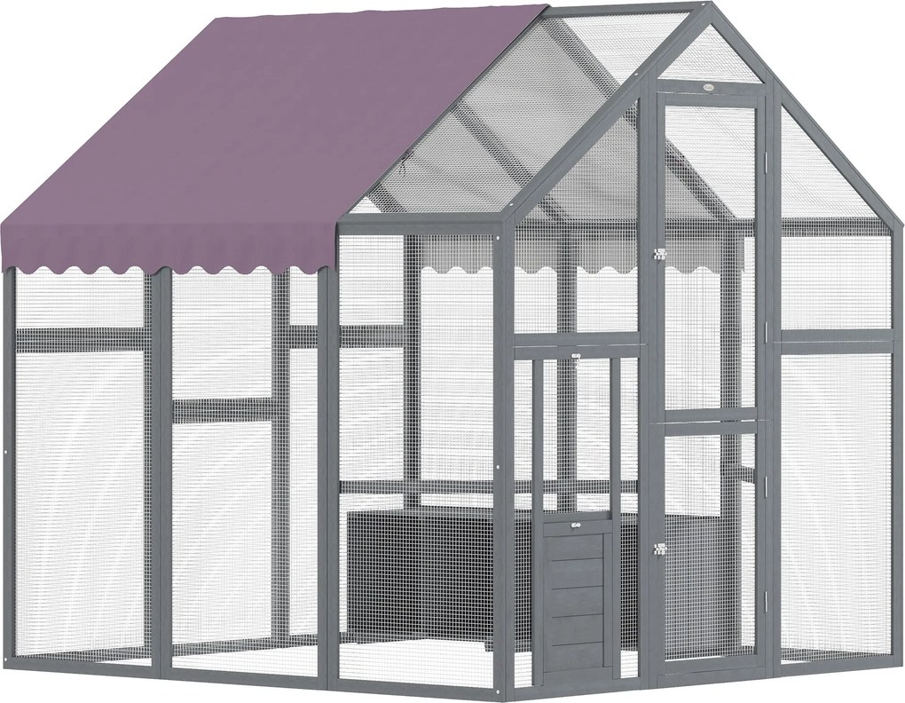 PawHut Kur značka 1.7x1.8x1.8 m - Venkovní ohrada s uzamčením a kurím domem z taninového dřeva s voděodolnou, UV-ochrannou střechou pro 6-8 slepic, ka