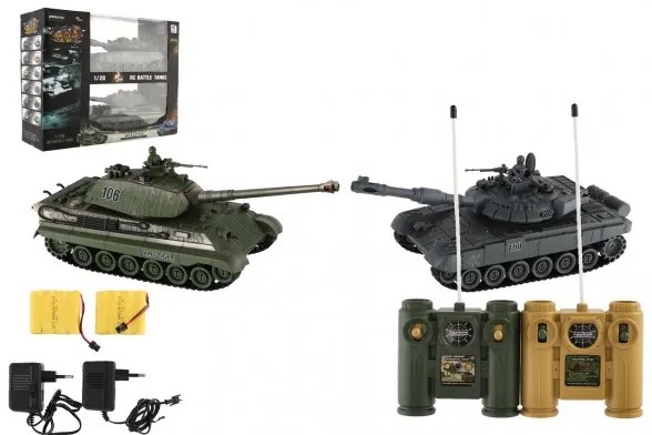 Tank RC 2ks 36cm+dobíjecí pack tanková bitva se zvukem se světlem v krabici 42x32x14cm