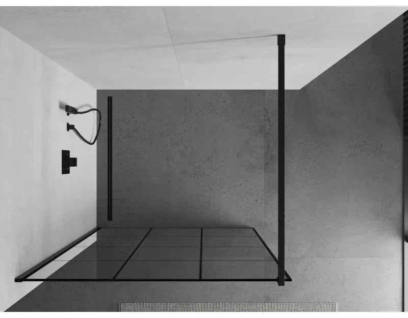 Mexen Kioto sprchová zástěna 100x200 cm 8 mm, černý profil, sklo černý vzor 1, 800-100-101-70-77