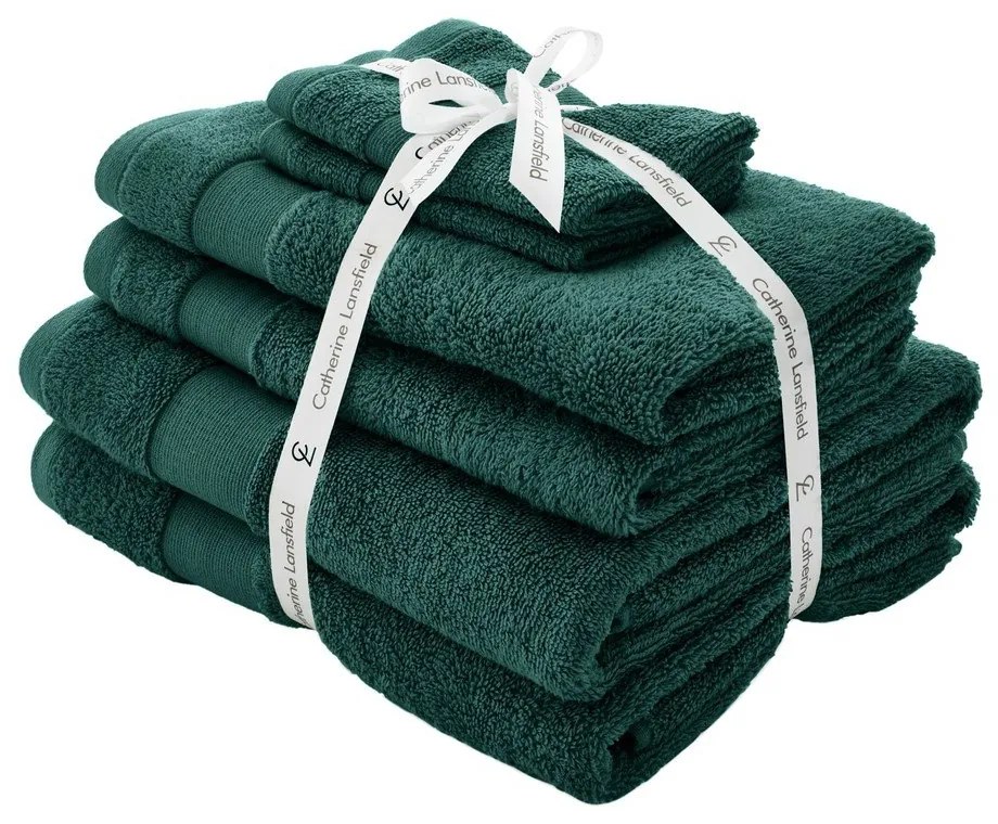 Tmavě zelené froté bavlněné ručníky a osušky v sadě 6 ks Anti-Bacterial – Catherine Lansfield