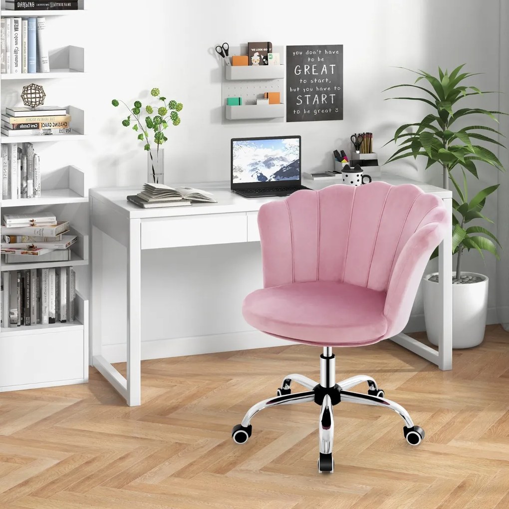 Costway Sametová kancelářská židle výškově nastavitelná s kolečky a ergonomická