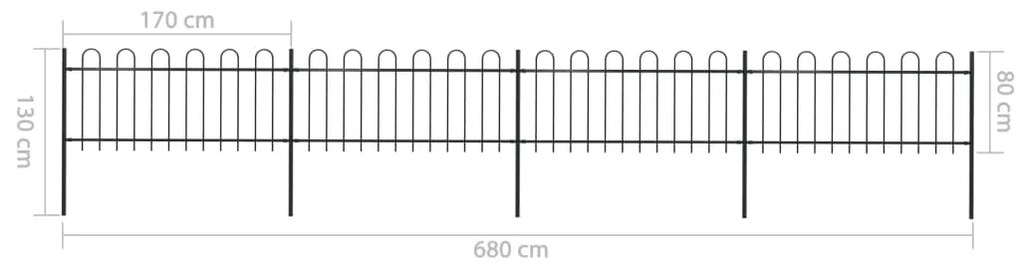 vidaXL Marketos Zahradní plot s obloukem nahoře ocelový 714,5 x 80 cm černý